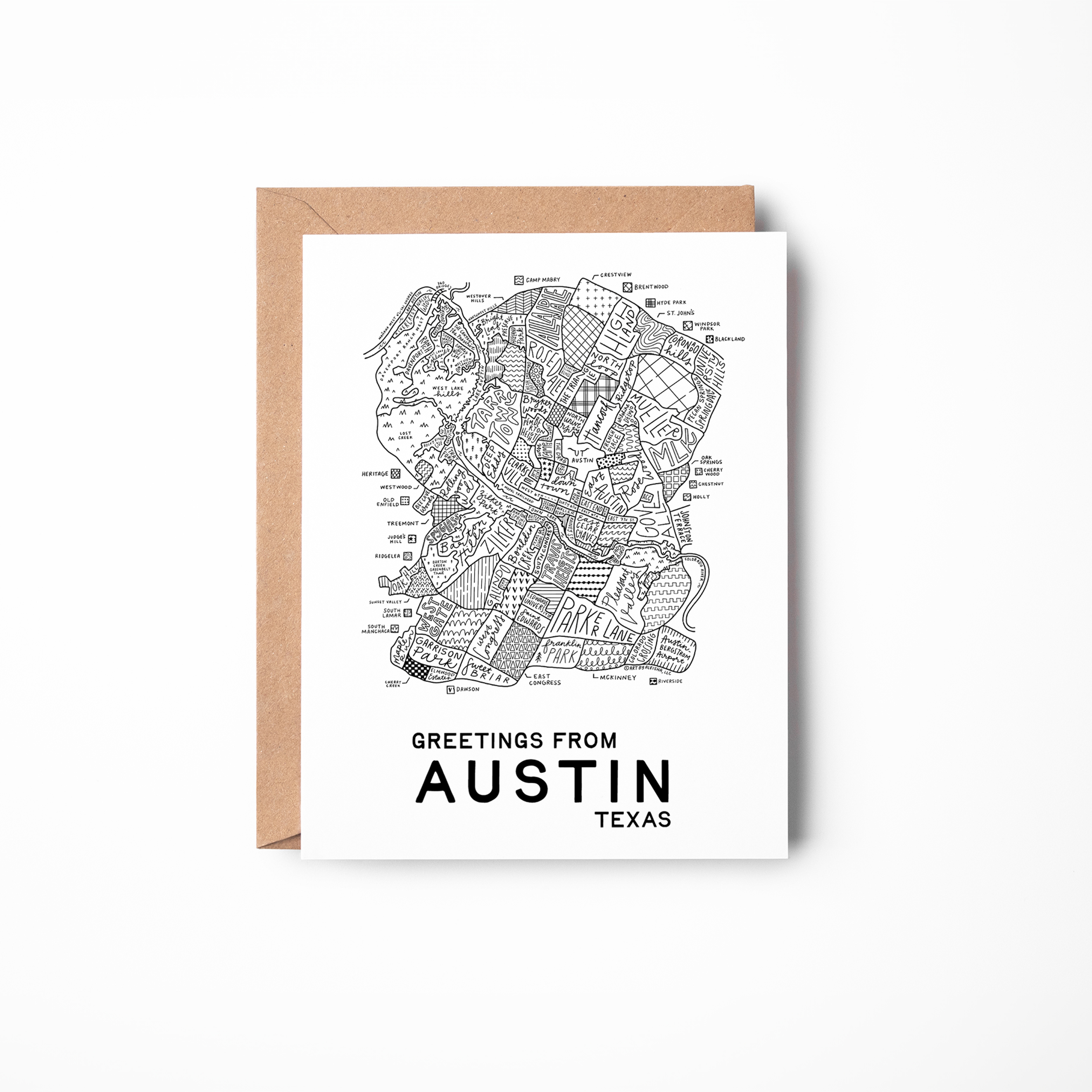 Austin, Texas Map Greeting Card – (BY) ALEISHA