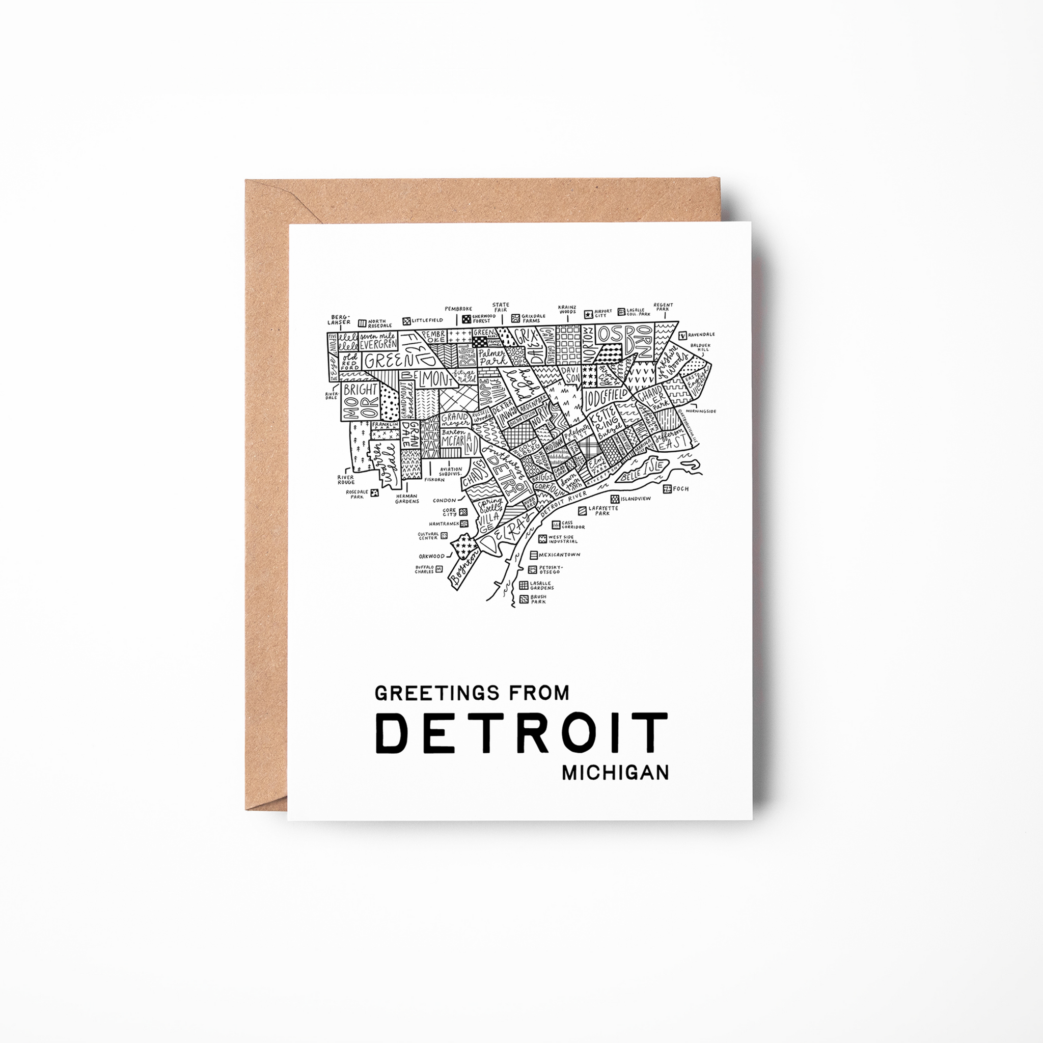 Detroit, Michigan Map Greeting Card – (BY) ALEISHA