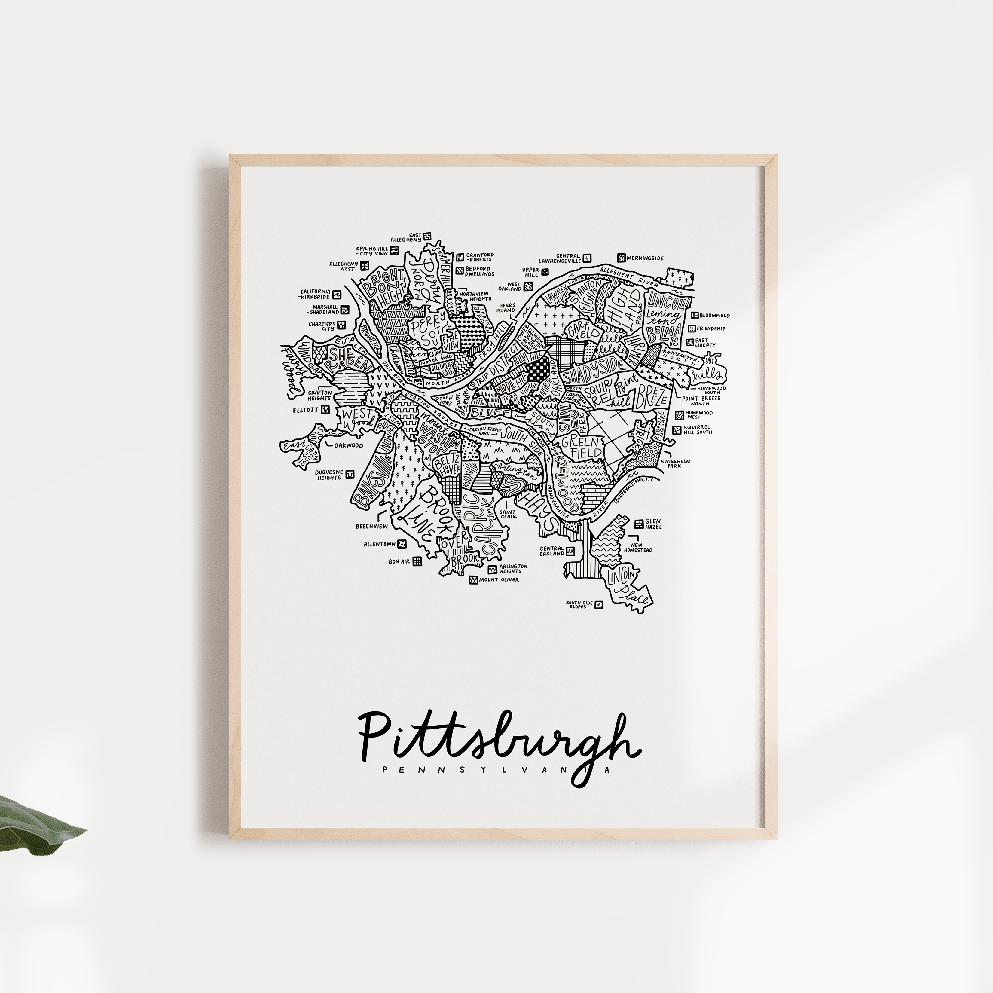 Pittsburgh Neighborhood Map Print – (BY) ALEISHA