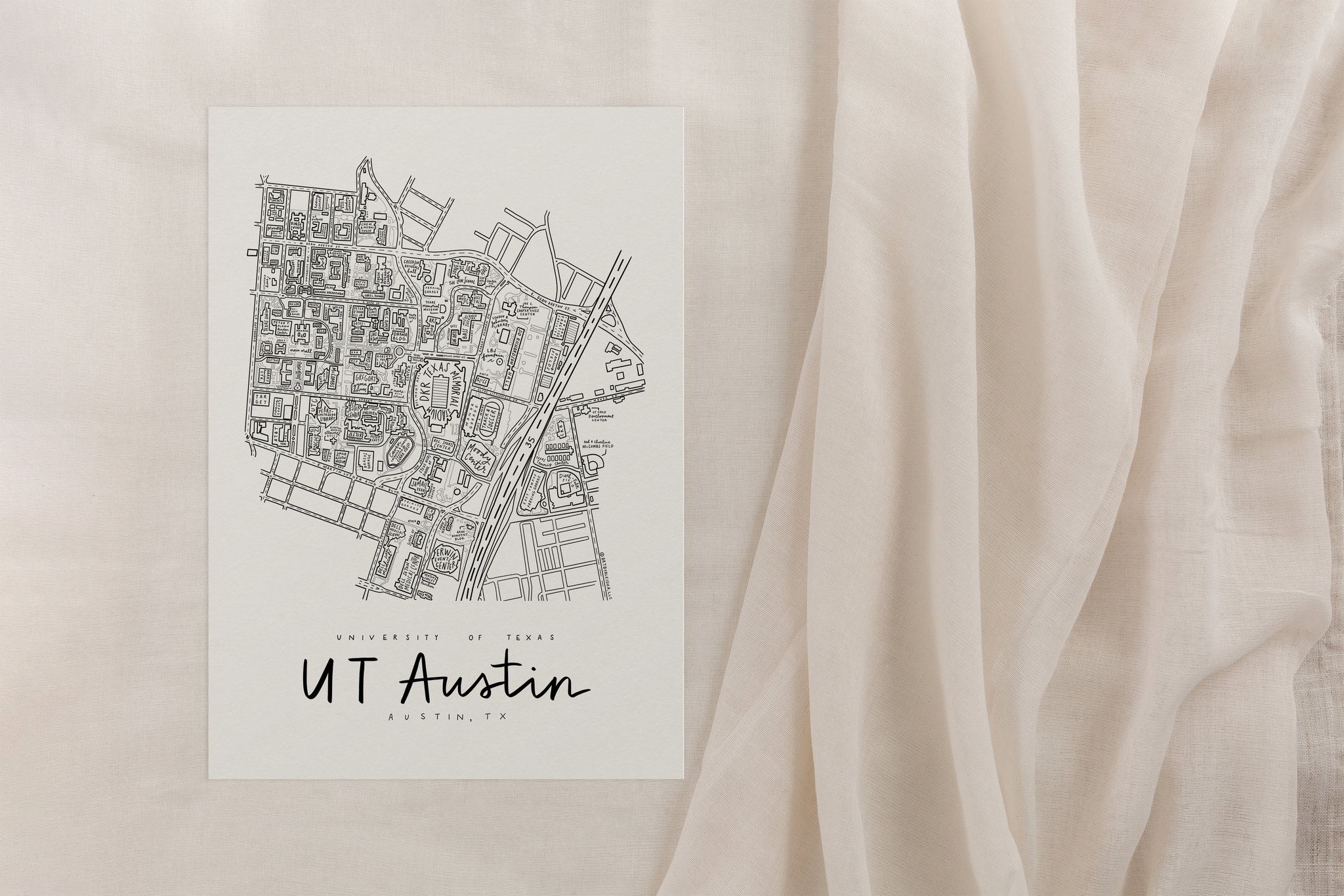 University of Texas at Austin (UT Austin) Campus Map Print – (BY) ALEISHA