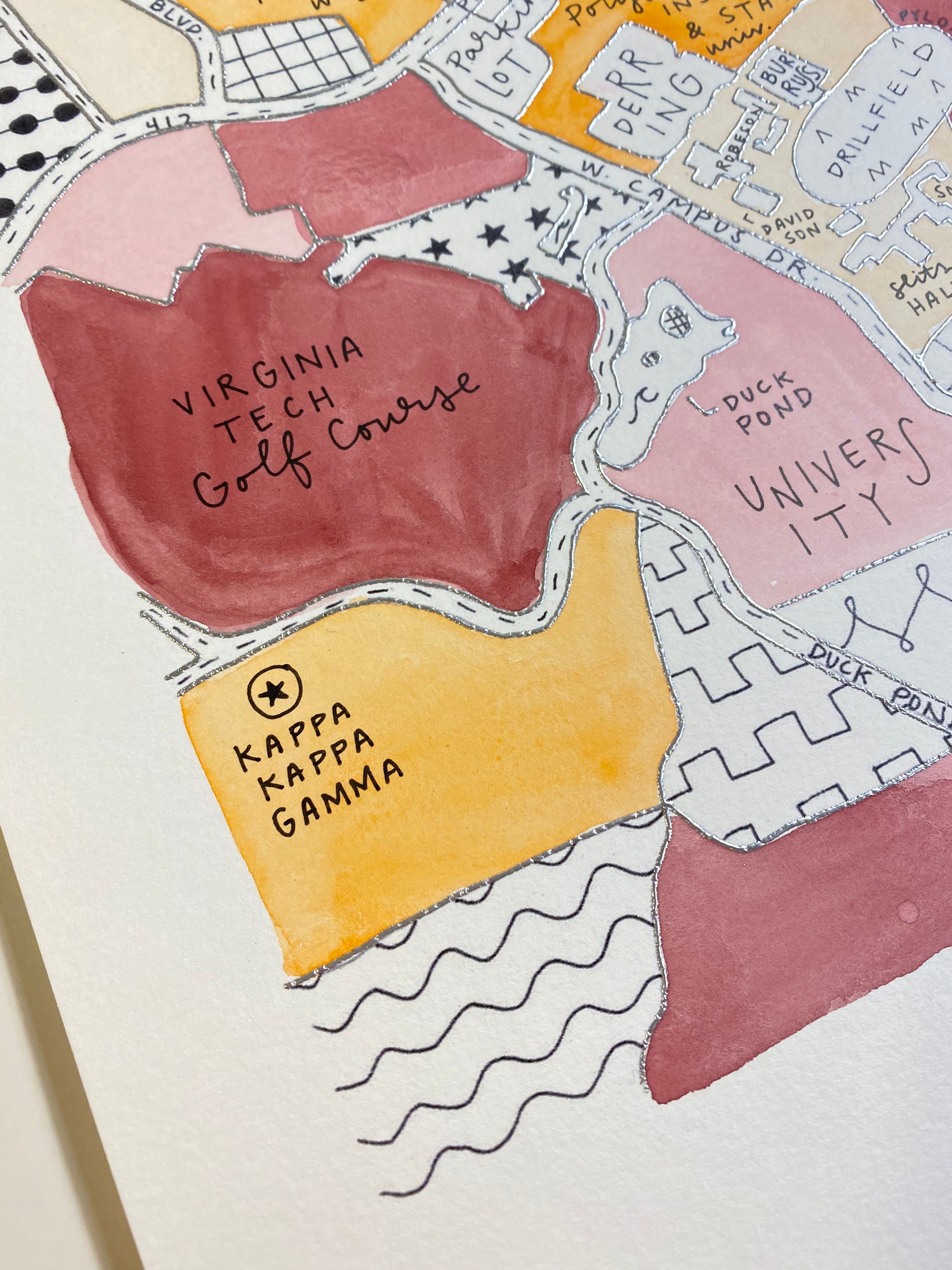 Hand Painted Virginia Tech Campus Map – (BY) ALEISHA