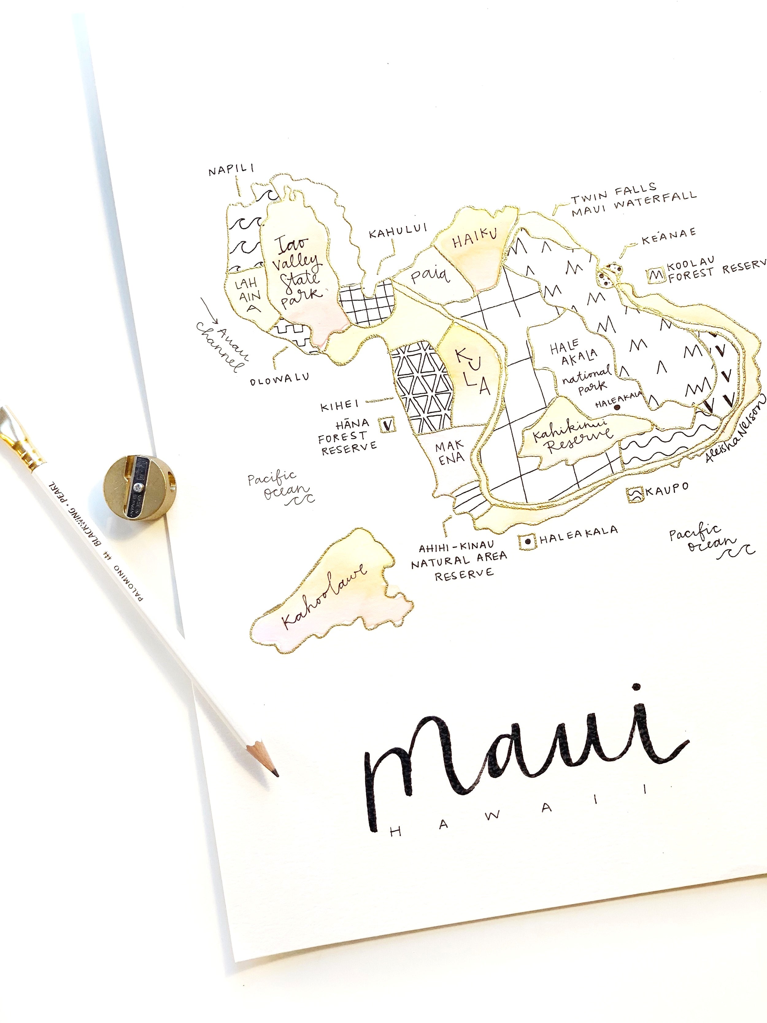 Hand Painted Maui Map – (BY) ALEISHA