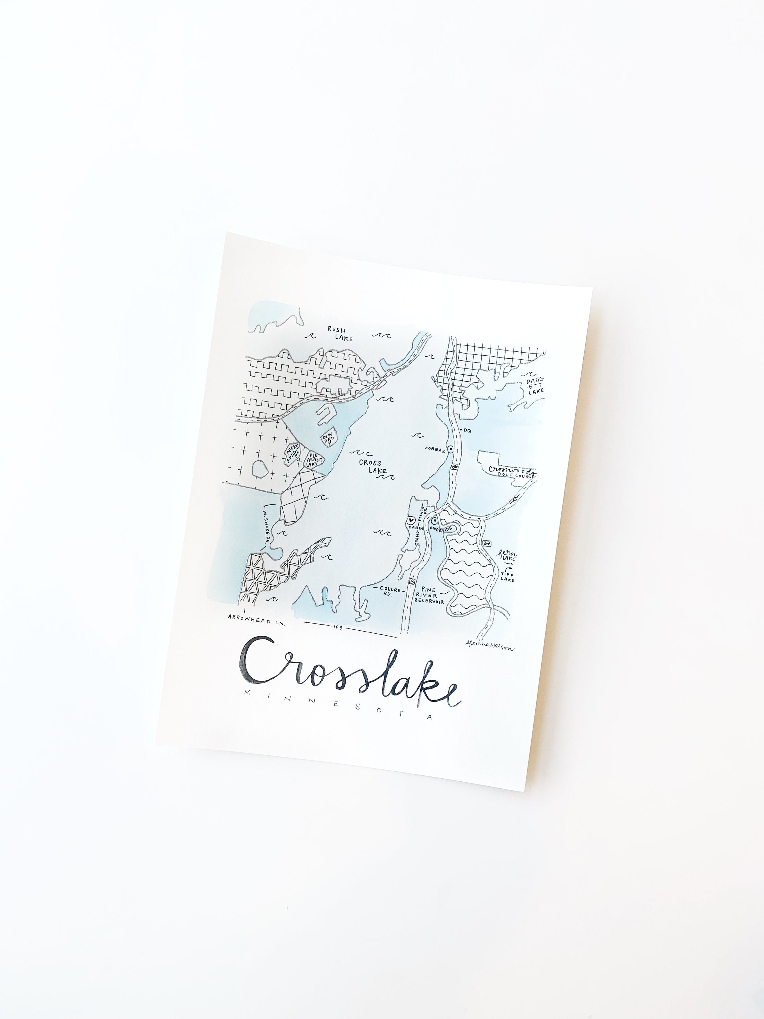 Hand Painted Cross Lake, MN Map – (BY) ALEISHA