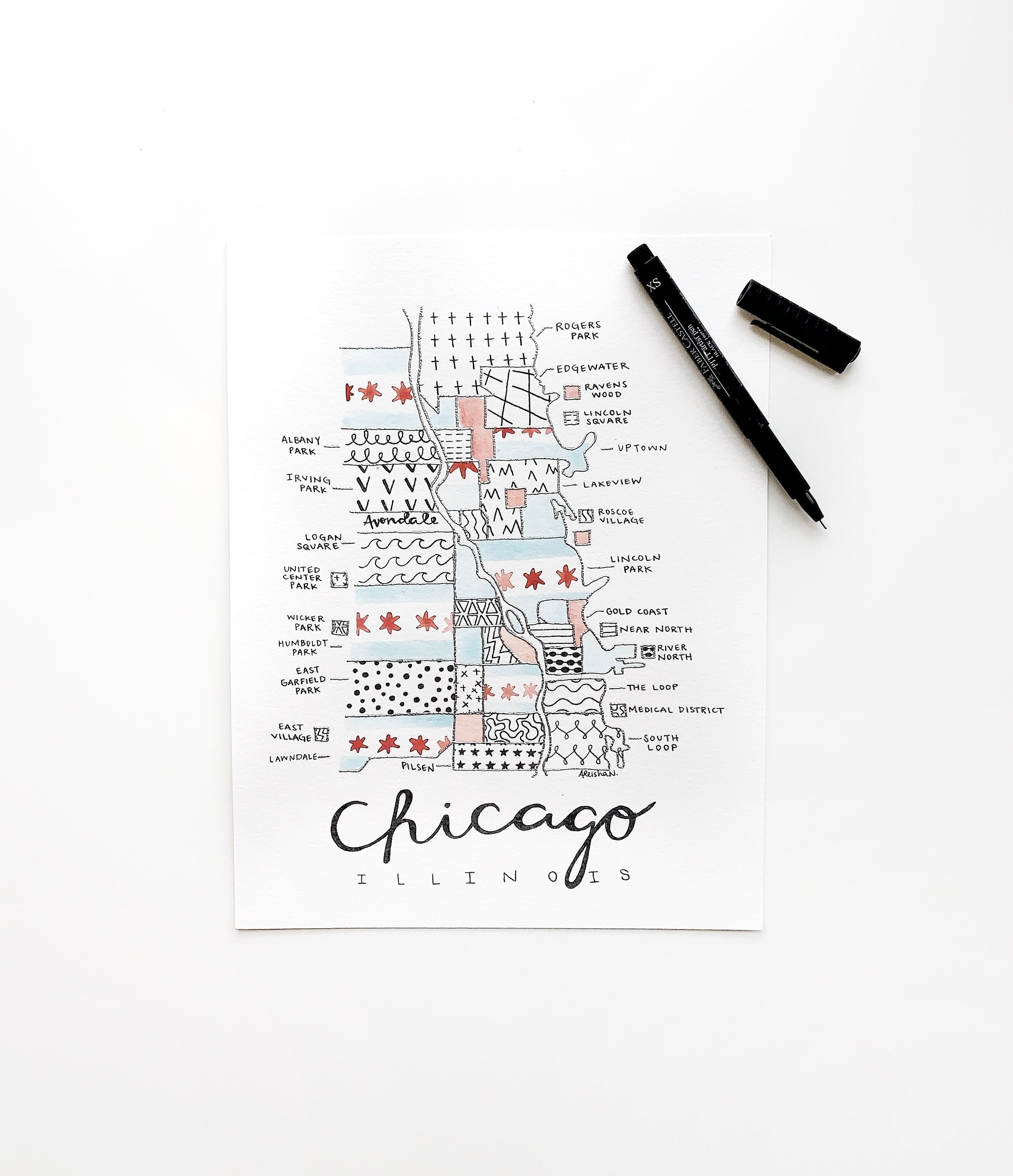 Hand Painted Chicago Neighborhood Map with Chicago Flag Pattern [LIMIT ...