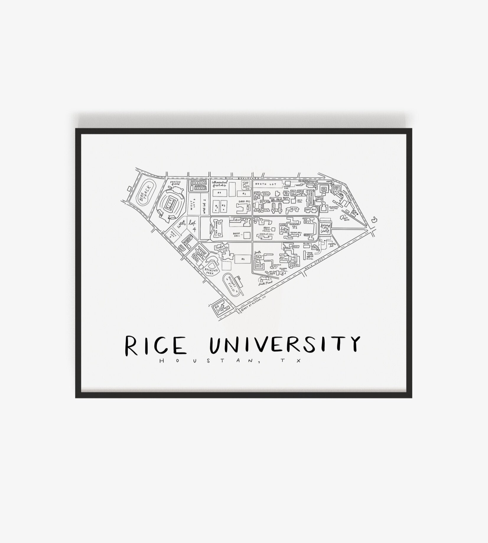 Rice University Campus Map Print – (BY) ALEISHA