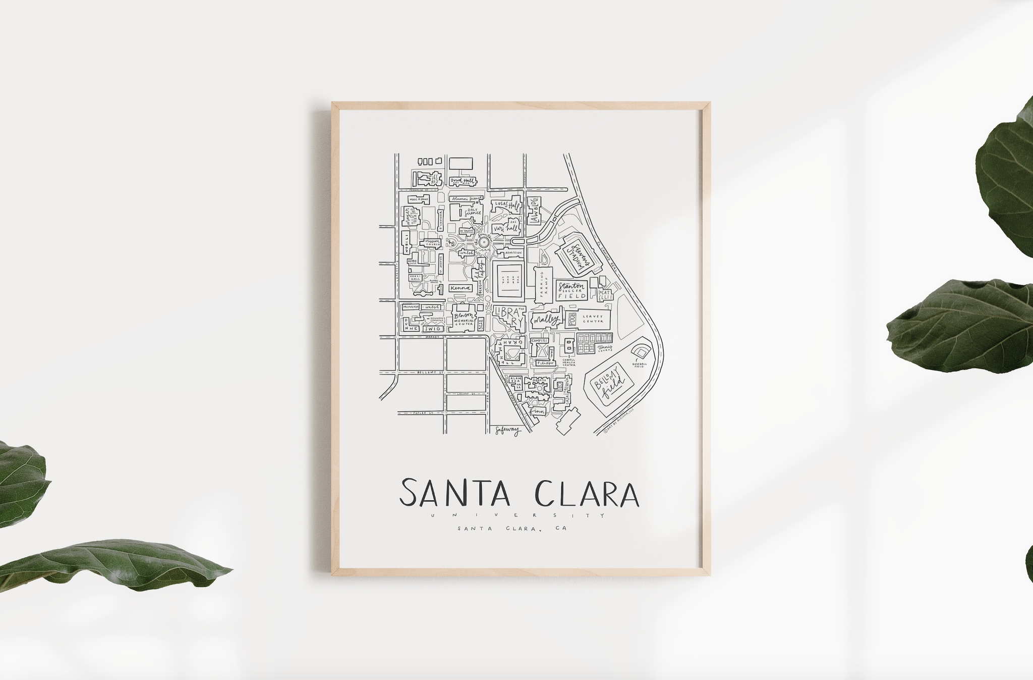 Santa Clara University (Updated 2024) Campus Map Print – (BY) ALEISHA